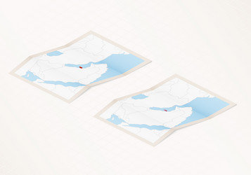 Qatar is depicted on a folded paper map Royalty Free Vector
