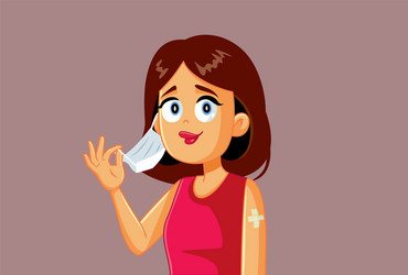 Happy excited girl taking off medical mask post Vector Image
