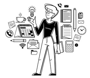 Office worker doing everyday job outline career Vector Image