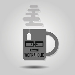 Workaholic abstract orange mug icon with steam Vector Image