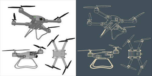 Drone or quad copter line wire frame blueprint Vector Image