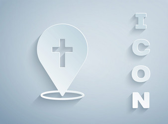 Paper cut map pin church building icon isolated Vector Image