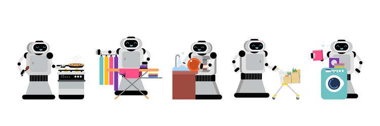 Robot doing housework cleaning and housekeeping Vector Image Robot doing housework cleaning and housekeeping Vector Image