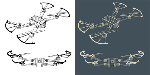 Drone or quad copter line wire frame blueprint Vector Image