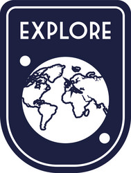 Space badge with earth planet and sun line style Vector Image