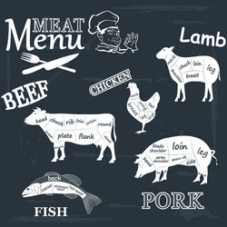 Meat menu set of butcher shop labels Royalty Free Vector