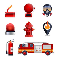 Firefighter tools collection set icon objects Vector Image