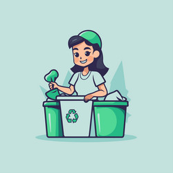 Girl throwing garbage in trash bin cartoon Vector Image