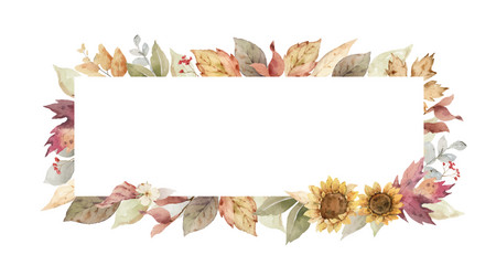Watercolor autumn frame with leaves Royalty Free Vector