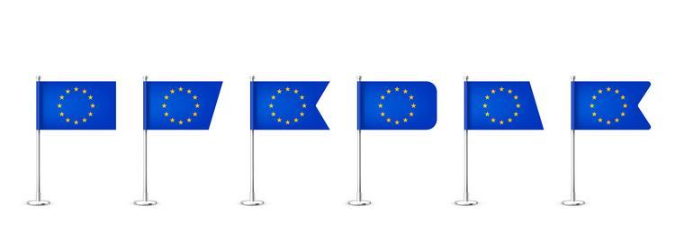Realistic various european table flags on a chrome