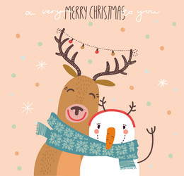 Cartoon mouse and snowman near christmas tree Vector Image