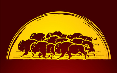 Group of buffalo running graphic Royalty Free Vector Image