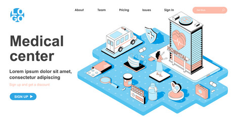 Science center concept 3d isometric web scene Vector Image