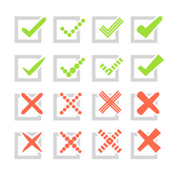 Set of different check marks or ticks in boxes Vector Image