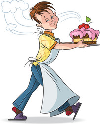 Cartoon man character gorging on a delicious cake Vector Image