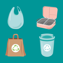 Less plastic four icons Royalty Free Vector Image