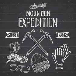Mountain expedition vintage set hand drawn sketch Vector Image
