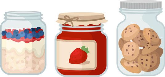 Different types of food in jars Royalty Free Vector Image