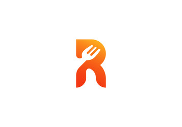 Letter r restaurant logo combined with fork Vector Image