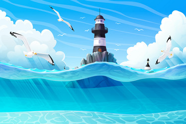 Cartoon lighthouse sea clipart Royalty Free Vector Image