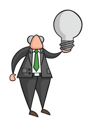Hand-drawn boss holding light bulb Royalty Free Vector Image