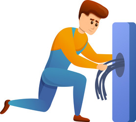 Lineman with cable icon cartoon style Royalty Free Vector
