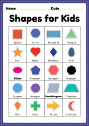 Basic shapes for kids printable page Royalty Free Vector