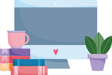 Workspace computer books coffee cup and plant Vector Image
