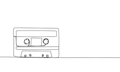 Audio cassette tape one line color art Royalty Free Vector