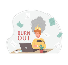 Man in front of computer burnout concept icon Vector Image