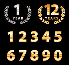 Wreaths gold and silver number set Royalty Free Vector Image