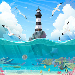 Cartoon lighthouse sea clipart Royalty Free Vector Image