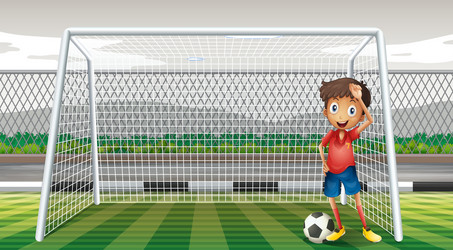 Cartoon soccer goalkeeper on field Royalty Free Vector Image