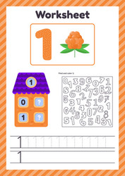 Worksheet count for kids house number bonds trace Vector Image