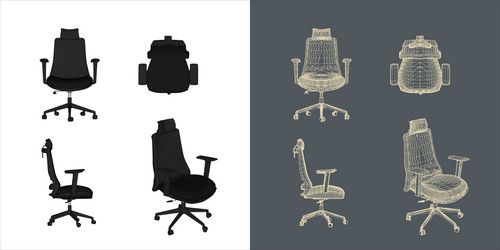 Set of ergonomic chair wireframe concept blueprint