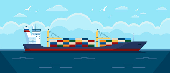 Freight ship in port cartoon marine dock Vector Image