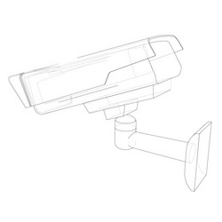 Cctv security camera outline drawing on blueprint Vector Image
