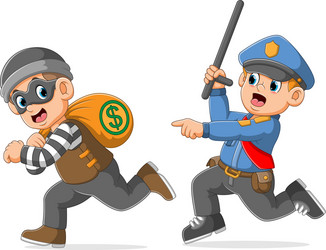 Policeman tries to chase a thief Royalty Free Vector Image