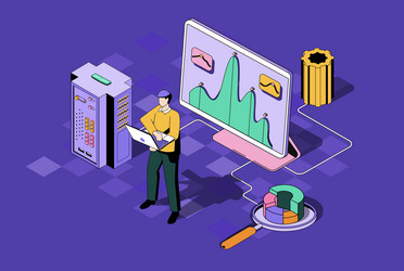 Website data analysis flat isometric Royalty Free Vector