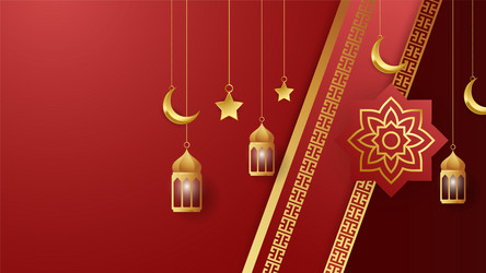 Golden lantern arabic red gold islamic design Vector Image