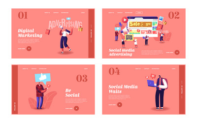 Characters give ads in social networks landing Vector Image