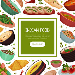 Indian food banner design with dinner dish served Vector Image