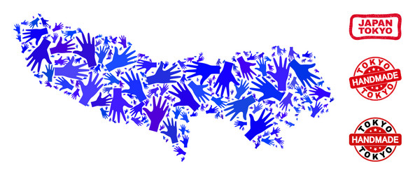 Hand composition tokyo prefecture map Royalty Free Vector