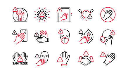Touch warning line icons stop face eyes Royalty Free Vector