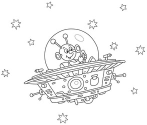 Funny alien piloting a flying saucer Royalty Free Vector
