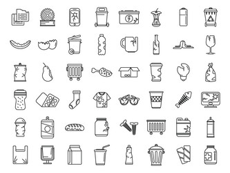 Waste icons set flat garbage food Royalty Free Vector Image