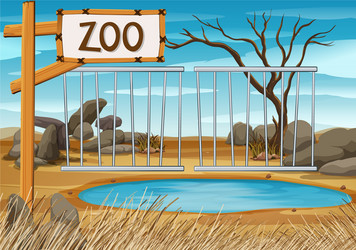 Background scene zoo with empty cages Royalty Free Vector