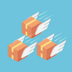 3d flying parcel with wings carton delivery Vector Image