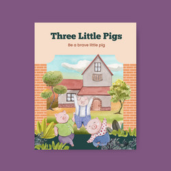 Cover book template with cute three little pigs Vector Image
