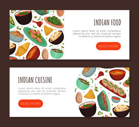 Indian food banner design with dinner dish served Vector Image